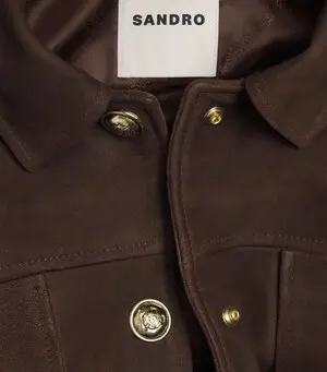 Sandro Suede Jacket With Pocket Details - Brown