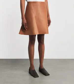 Theory Lambskin Mini A-line Skirt - Brown