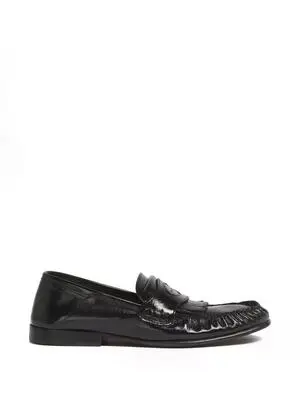 Marni Leather Embossed Logo Fringe Loafers - Black