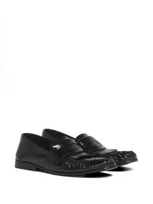 Marni Leather Embossed Logo Fringe Loafers - Black