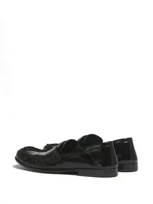 Marni Leather Embossed Logo Fringe Loafers - Black