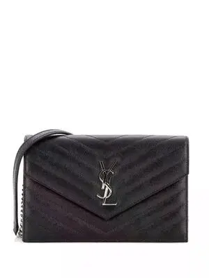 Saint Laurent Monogram Wallet On Chain Matelasse Chevron Leather Small Crossbody Bag - Black