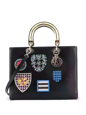 Dior Lady Large Satchel Embellished Leather Patches - Black
