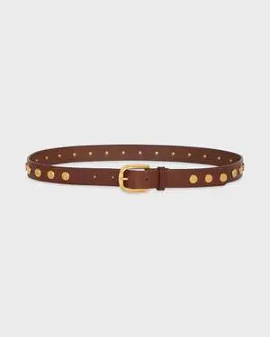 TWP Narrow Nailhead Vachetta Leather Belt - Dark Luggage