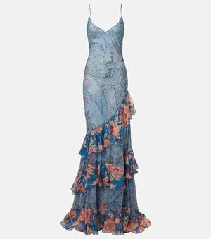 Etro Paisley Floral Tiered Silk Chiffon Maxi Dress