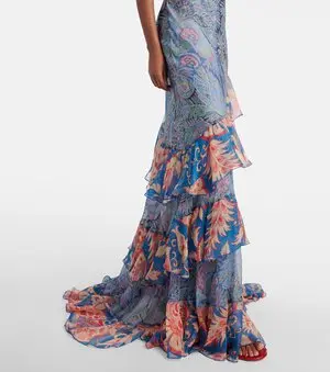 Etro Paisley Floral Tiered Silk Chiffon Maxi Dress