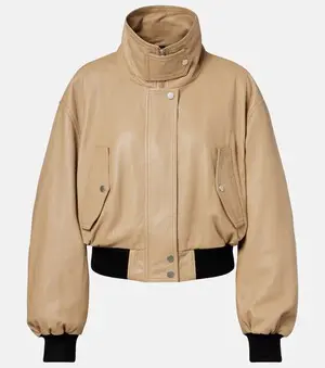 Nour Hammour Briar Cropped Leather Blouson Jacket - Beige