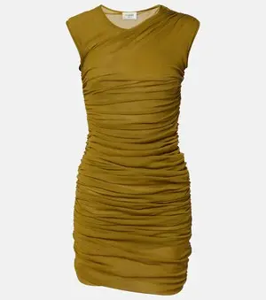 Saint Laurent Ruched Tulle Mini Dress - Green