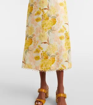 Zimmermann Como Floral Ruffled Linen Midi Dress