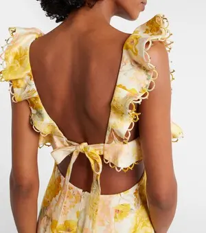 Zimmermann Como Floral Ruffled Linen Midi Dress