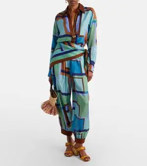 Zimmermann Como Printed Silk Satin Tapered Pants