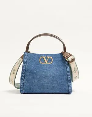 Valentino Garavani Alltime Medium Handbag With Embroidered Strap - Denim