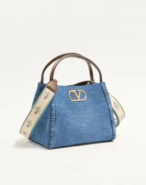 Valentino Garavani Alltime Medium Handbag With Embroidered Strap - Denim