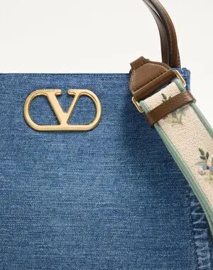 Valentino Garavani Alltime Medium Handbag With Embroidered Strap - Denim