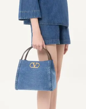 Valentino Garavani Alltime Medium Handbag With Embroidered Strap - Denim