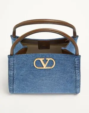 Valentino Garavani Alltime Medium Handbag With Embroidered Strap - Denim