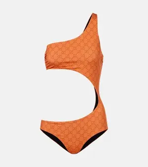Gucci Gg Cutout One-shoulder Swimsuit - Orange
