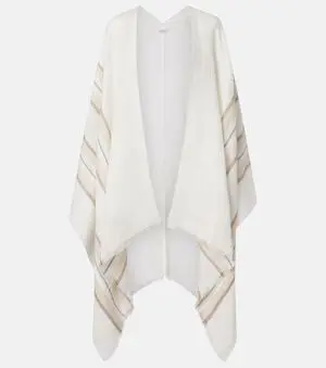 Brunello Cucinelli Striped Linen, Cashmere, And Silk Poncho - White