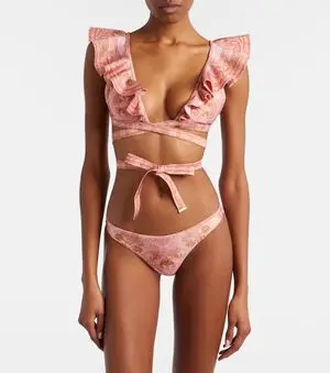Zimmermann Como Printed Ruffled Bikini - Pink