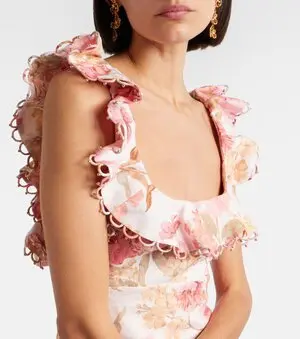 Zimmermann Como Floral Ruffled Linen Minidress