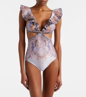 Zimmermann Como Cutout Printed Swimsuit