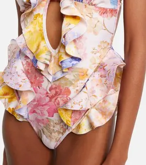 Zimmermann Como Floral Ruffled Swimsuit - Multicoloured