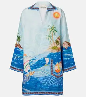 ALEMAIS Island Printed Linen Minidress - Blue
