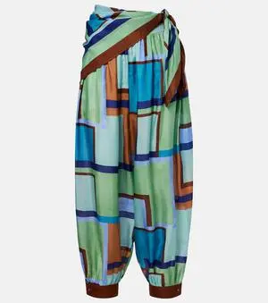 Zimmermann Como Printed Silk Satin Tapered Pants - Multicoloured