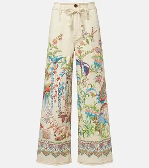 Etro Belted Printed Wide-leg Jeans - Yellow
