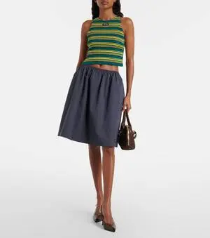 Miu Miu Ribbed-knit Striped Cotton-blend Top - Green