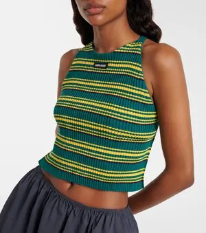 Miu Miu Ribbed-knit Striped Cotton-blend Top - Green