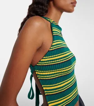 Miu Miu Ribbed-knit Striped Cotton-blend Top - Green