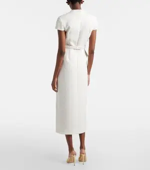 Oscar De La Renta Embellished Belted Tweed Midi Dress
