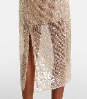Veronica Beard Allora Sequined Midi Skirt - Beige