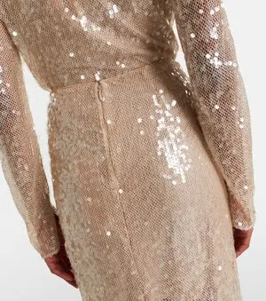 Veronica Beard Allora Sequined Midi Skirt - Beige