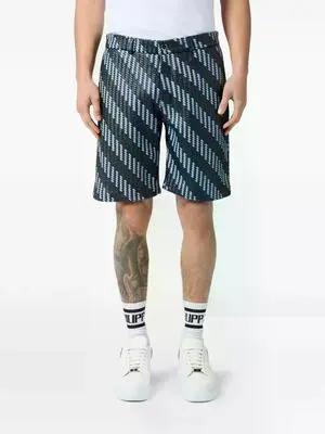 Philipp Plein Weaved Leather Shorts With Striped Design