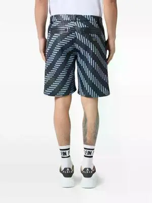 Philipp Plein Weaved Leather Shorts With Striped Design