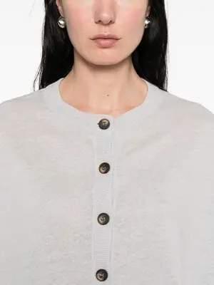 BASE Linen And Cotton Blend Cardigan - Grey