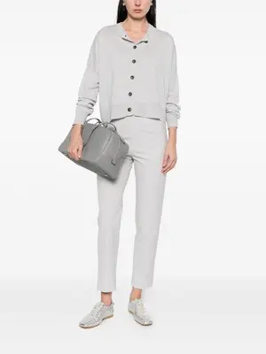 BASE Linen And Cotton Blend Cardigan - Grey