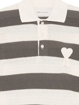 AMI Paris De Coeur Striped Polo Shirt - Grey