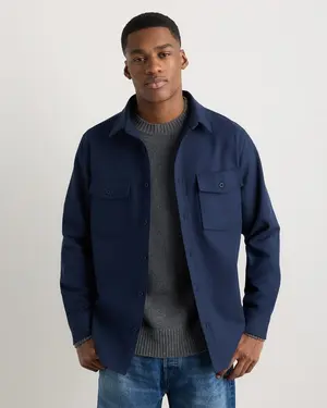 Quince Brushed Cotton Wool Utility Overshirt - Deep Navy