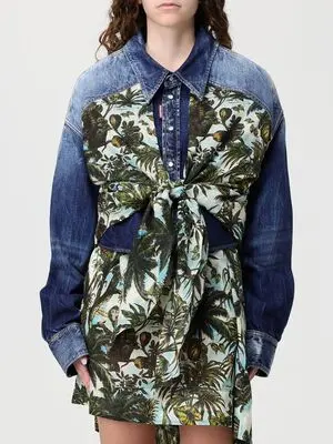 Dsquared2 Cotton Denim Shirt With Tropical Inserts