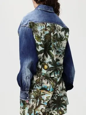 Dsquared2 Cotton Denim Shirt With Tropical Inserts