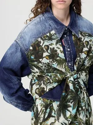 Dsquared2 Cotton Denim Shirt With Tropical Inserts