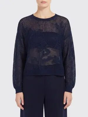 TWINSET Crew Neck Mesh Cotton Top With Embroidery - Blue