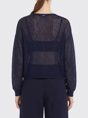 TWINSET Crew Neck Mesh Cotton Top With Embroidery - Blue