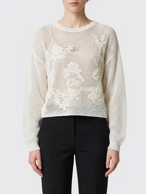 TWINSET Crew Neck Mesh Cotton Top With Embroidery - White