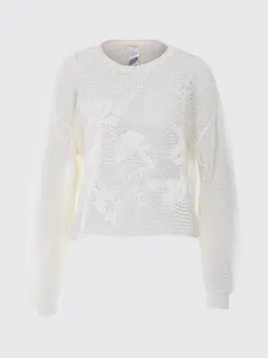 TWINSET Crew Neck Mesh Cotton Top With Embroidery - White