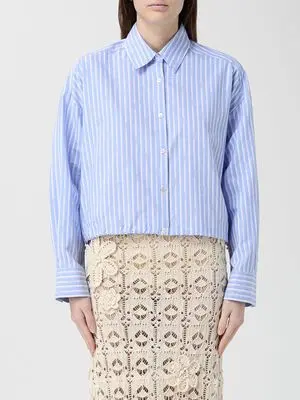 Pinko Striped Cotton Shirt With Drawstring Hem - Gnawed Blue