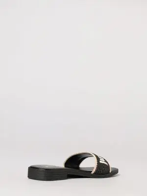 Just Cavalli Raffia Slip-on Mules With Embroidered Logo - Black